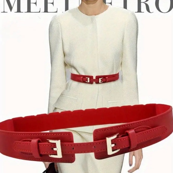 Accessories | 27 Red Belt With Double Pin Buckle | Poshmark